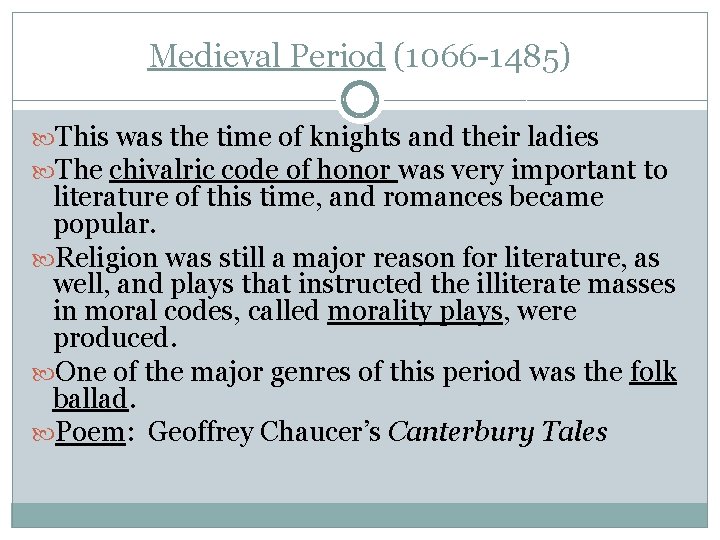 Introduction to British Literature ANGLO SAXON AND MEDIEVAL