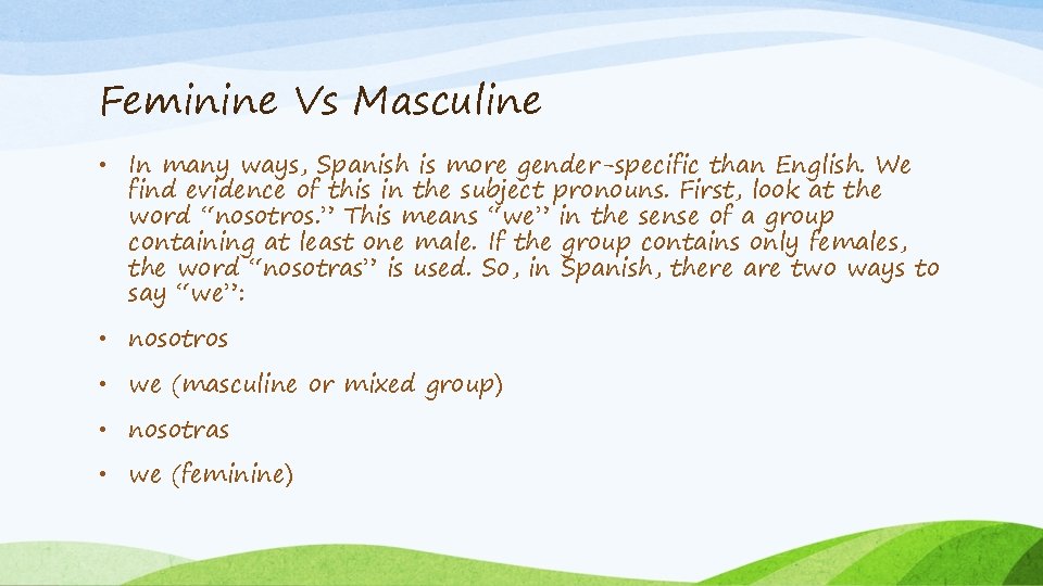 Spanish 1 Subject Pronouns Title and Content Layout