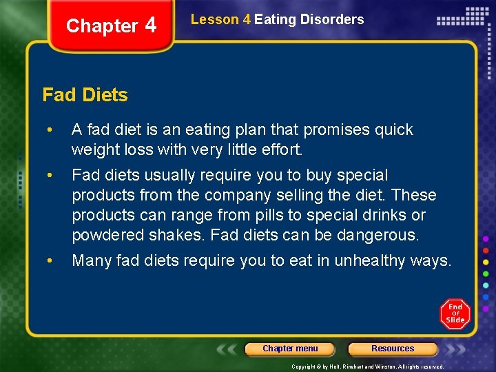 Chapter 4 Lesson 4 Eating Disorders Bellringer Make