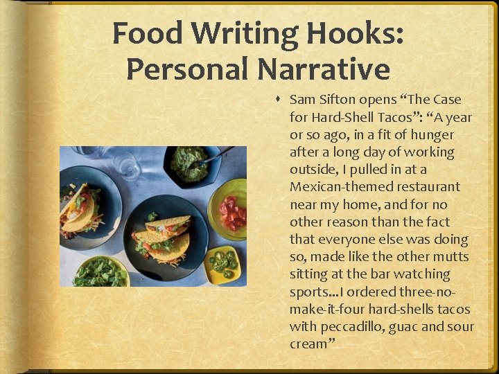 Writing Narratives about Food By Robert De France