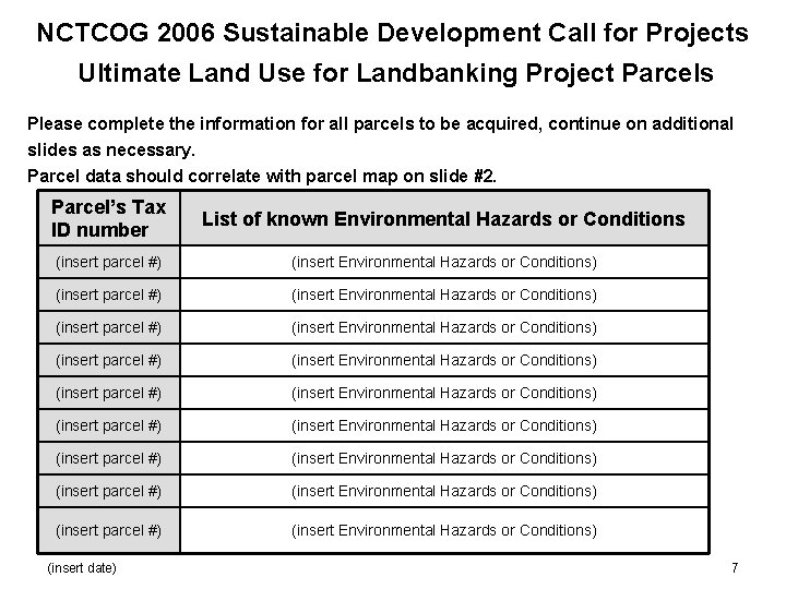 NCTCOG 2006 Sustainable Development Call for Projects Notice