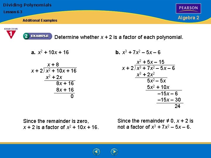 Dividing Polynomials Lesson 6 3 Algebra 2 Additional