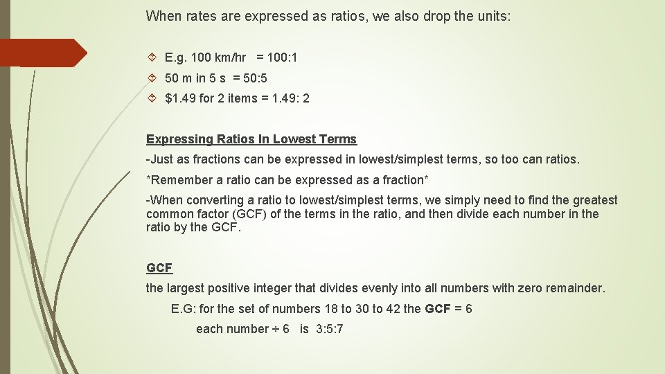 Ratio Proportion and Percent Learning Objectives Student will