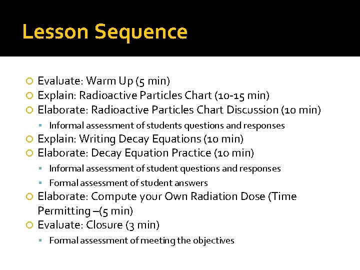 Radioactive Decay Lesson Plan Objectives Today I will
