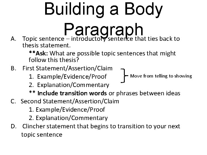 Notes on Thesis Statement s Body Paragraph Corrections