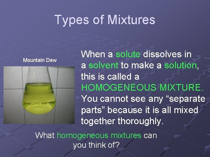 Important Vocabulary Words for Mixtures and Solutions Solubility