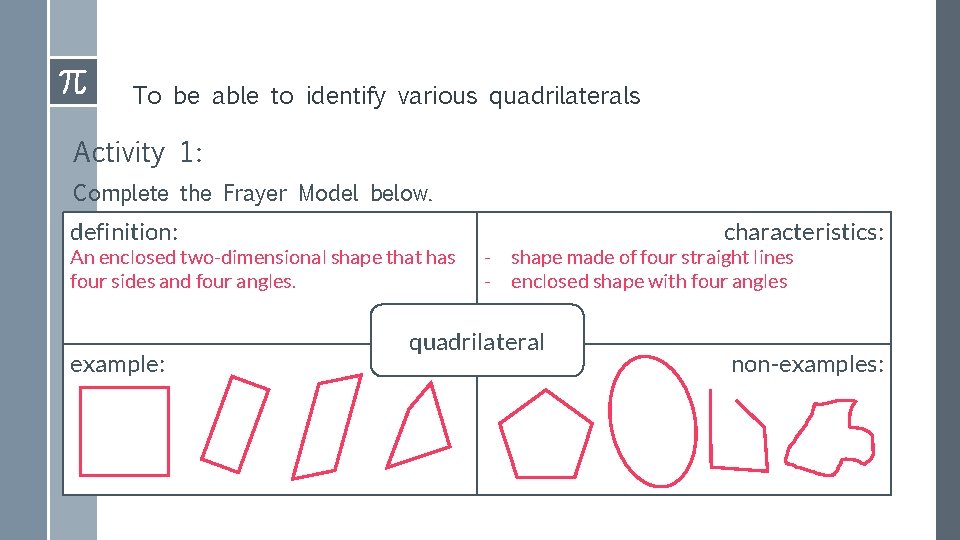 Properties of Shape To be able to identify