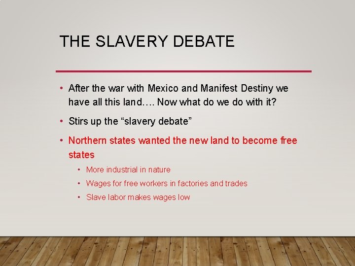 THE SLAVERY DEBATE GROWING SECTIONALISM WARMUP Pick up