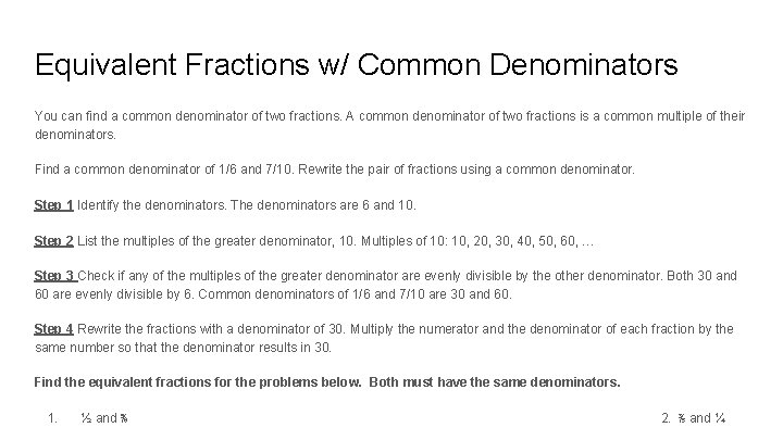 Chapter 6 Add Subtract Fractions w Unlike Denominators