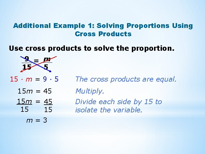 Solving Proportions 4 3 Vocabulary Cross product for