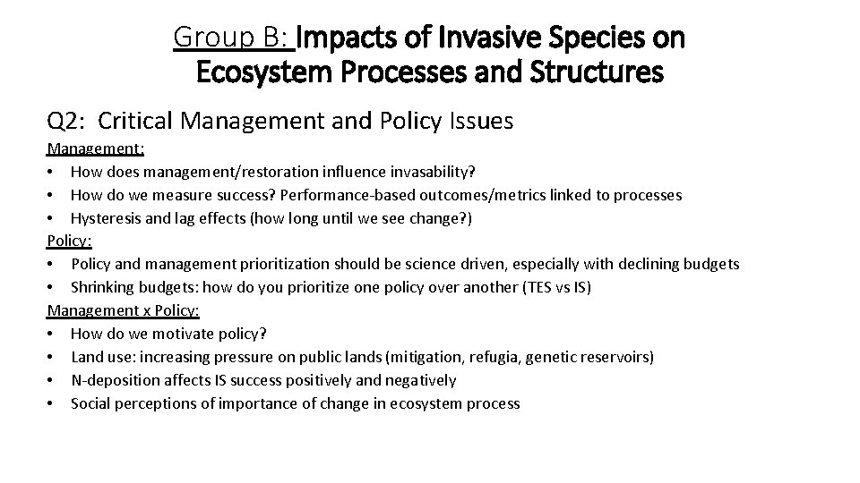 Group B Impacts of Invasive Species on Ecosystem