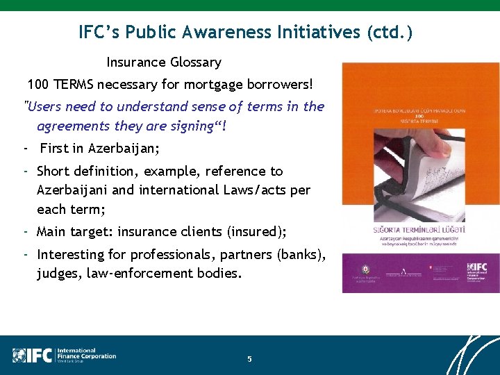 IFCs Public Awareness Work First Insurance Glossary in