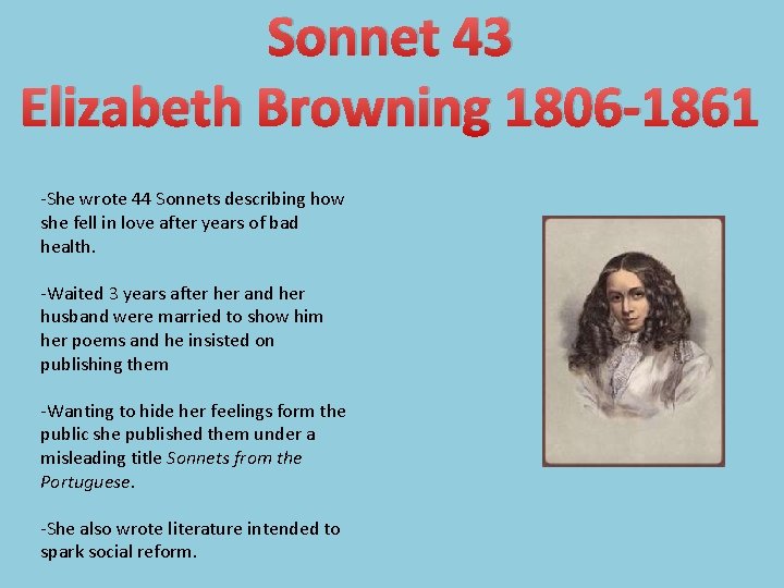 Victorian Poets The Brownings Elizabeth Barrett Browning Sonnet