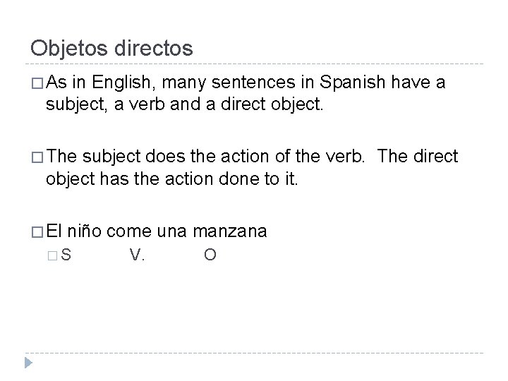 Pronombres de objetos directos Direct Object Pronouns Objetos