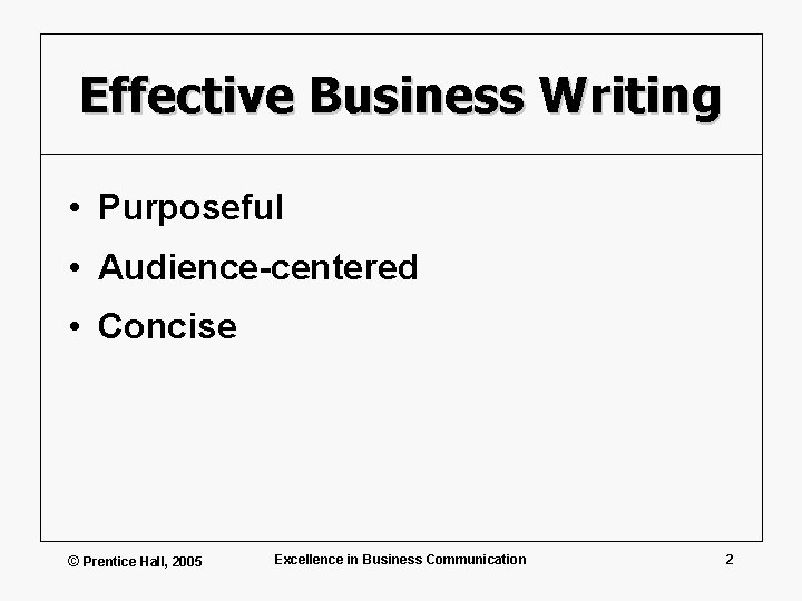 Planning Business Messages Prentice Hall 2005 Excellence in