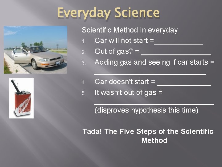SCIENTIFIC METHOD This car will not start Bellringer