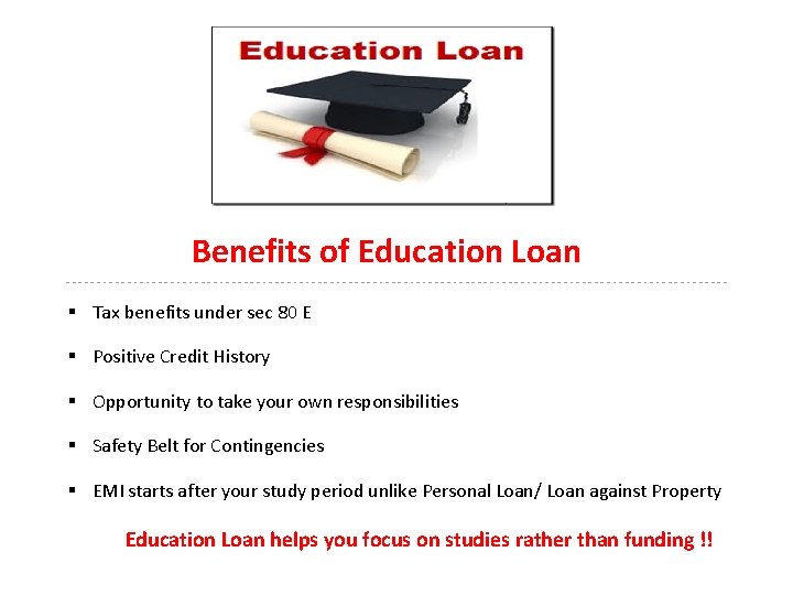 Benefits of Education Loan Tax benefits under sec