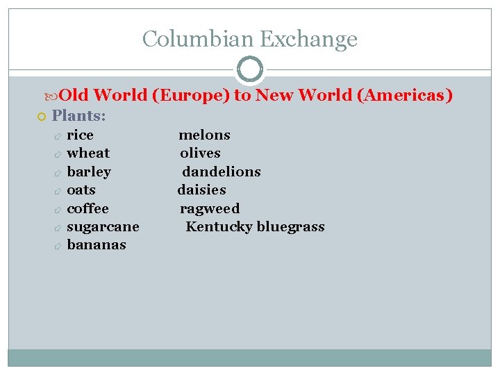 The Columbian Exchange Western Hemisphere New World Eastern