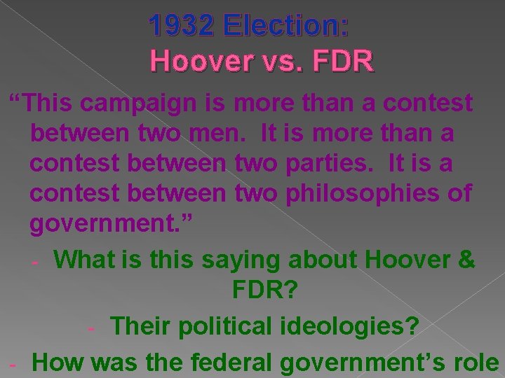 President Hoovers Response IF WE HELP THE BUSINESSES