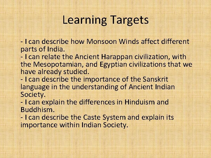 A Review of Hinduism and Buddhism Learning Targets