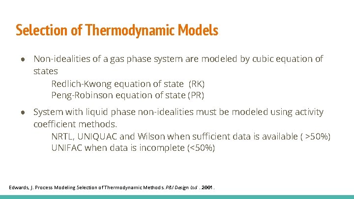 Thermodynamic Models CHBE 446 Group 6 Alex Dinh