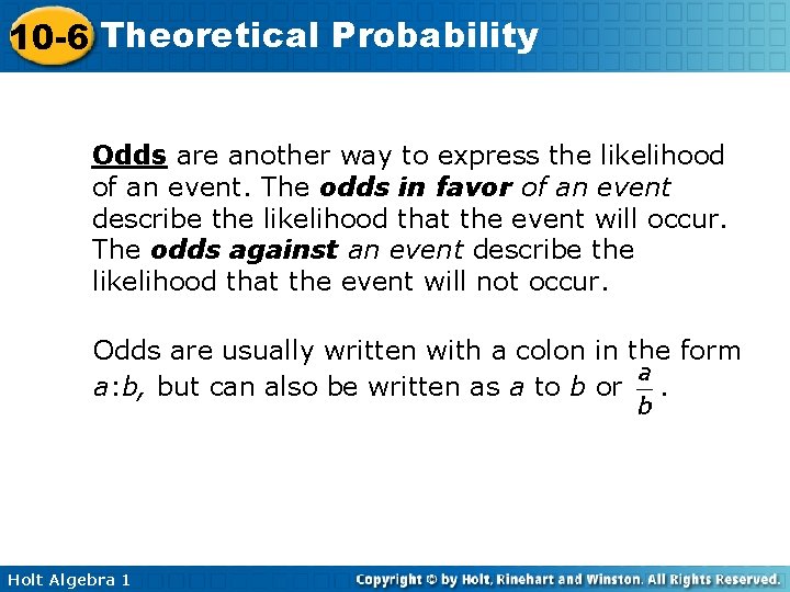 10 6 Theoretical Probability Warm Up An experiment