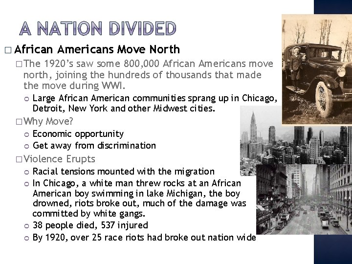 Explore post war troubles Identify discrimination and response