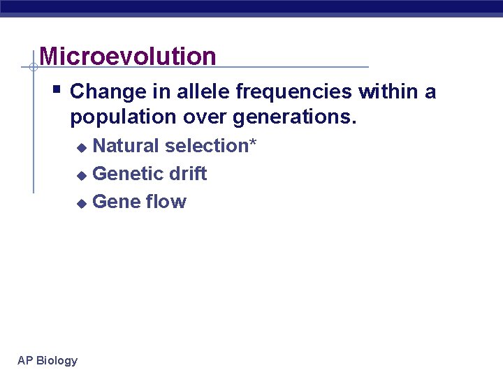 Measuring Evolution of Populations AP Biology Microevolution Change