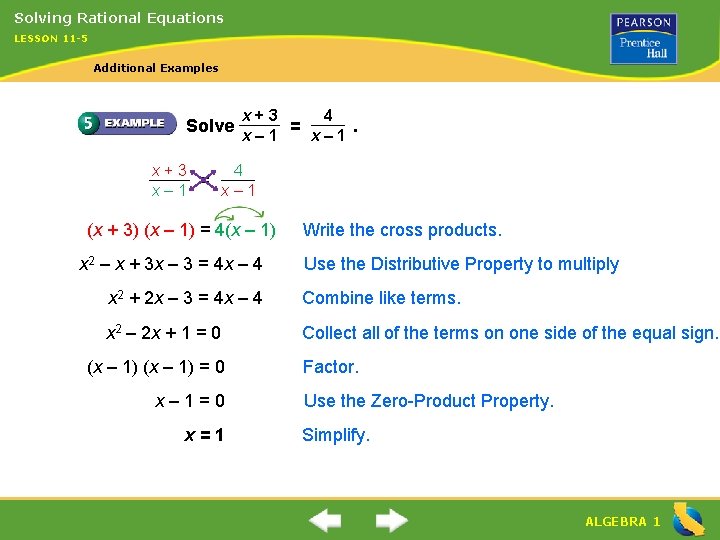 Lesson 11 5 WarmUp ALGEBRA 1 Solving Rational