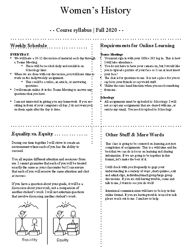 Womens History Course syllabus Fall 2020 Information Teacher