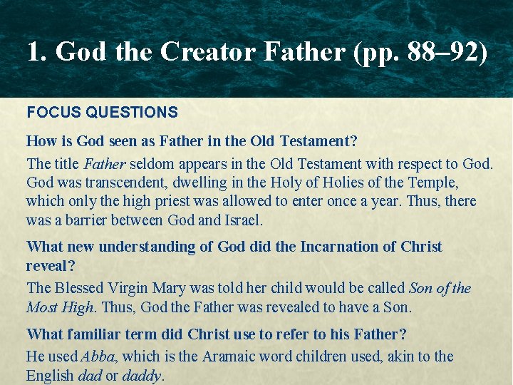 Chapter 3 God the Father THE BLESSED TRINITY