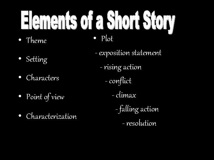 Elements of a Short Story OBJECTIVES Identify elements