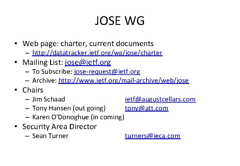 Json Object Signing And Encryption Jose Working Group