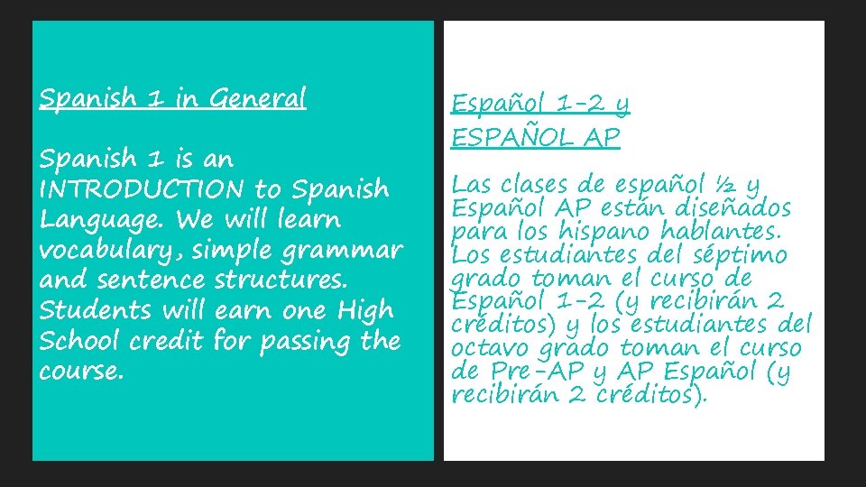 LAS CLASES de ESPAOL Basic information about Spanish