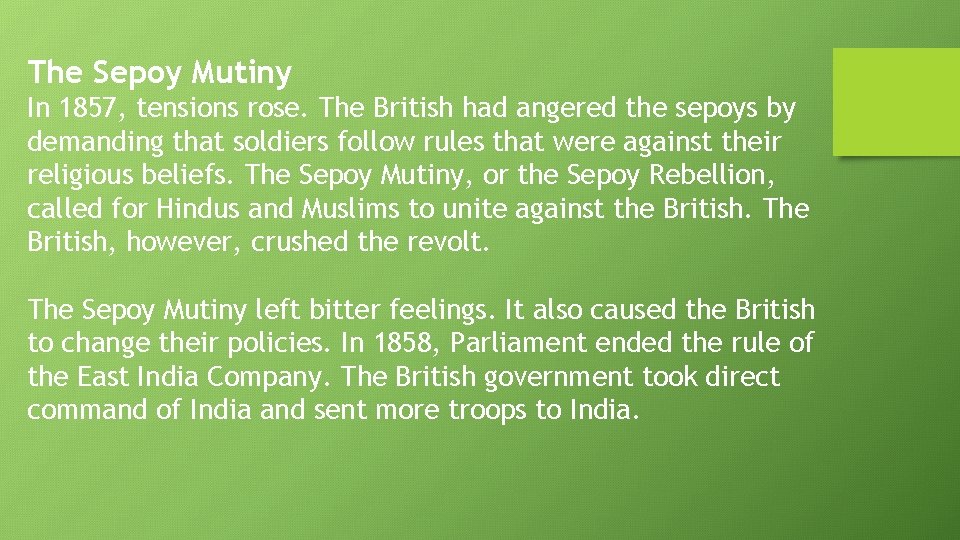 IMPERIALISM THE BRITISH EMPIRE IN INDIA British East