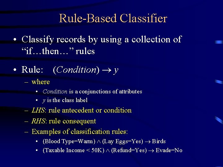Other Classifiers Rule Based Classifiers Regression RuleBased Classifier