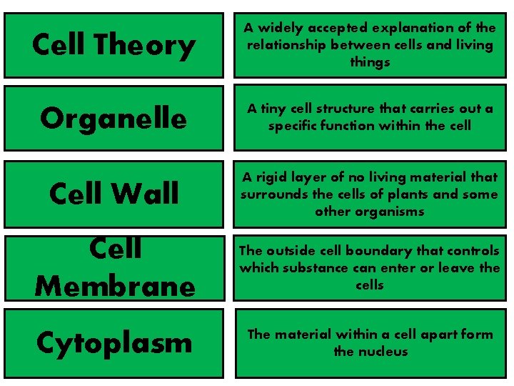 Organism A living thing Cell The basic unit