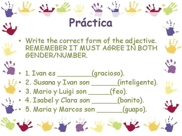 Adjetivos Number Agreement Too Adjetivos Repaso Adjectives agree