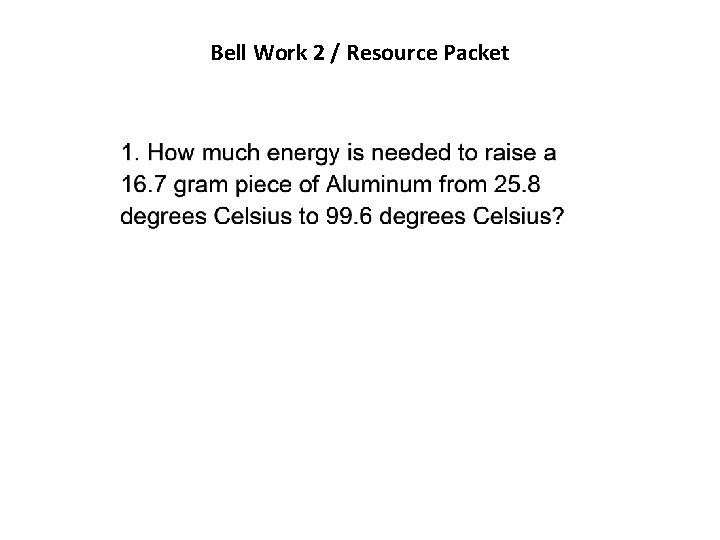 Bell Work 2 Resource Packet Bell Work 3