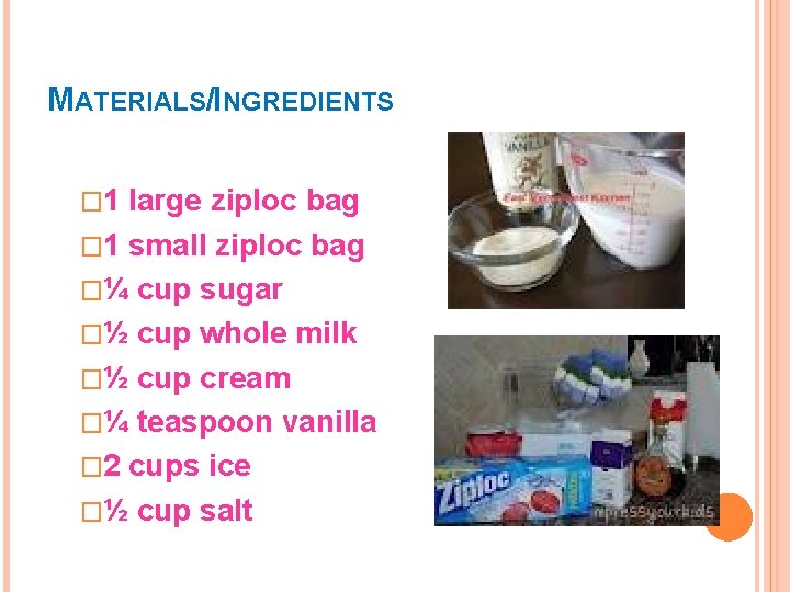 ICE CREAM LAB The Chemistry of Ice Cream