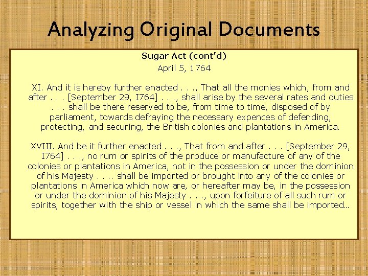 Intolerable Acts COLONIES Stamp Act 7 Years War