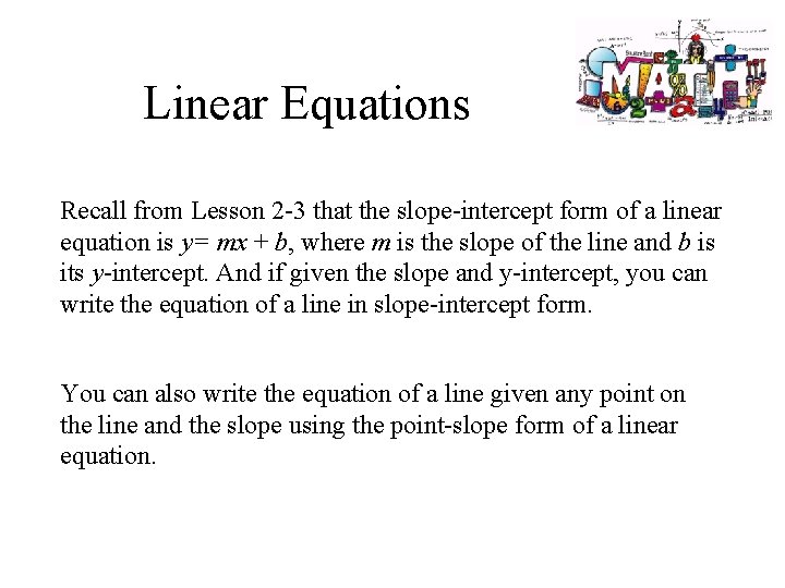 Algebra 2 More About Linear Equations Lesson 2