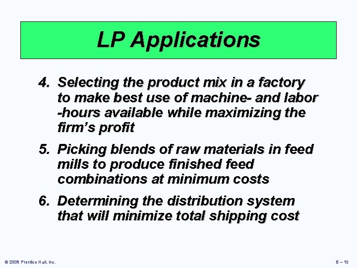 Operations Management Module B Linear Programming Power Point