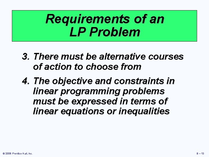 Operations Management Module B Linear Programming Power Point