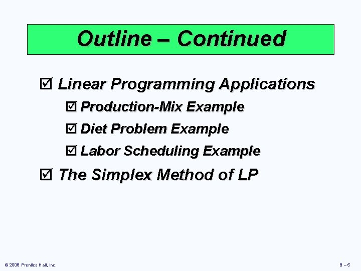 Operations Management Module B Linear Programming Power Point