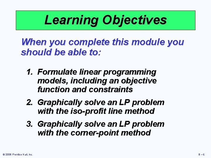 Operations Management Module B Linear Programming Power Point
