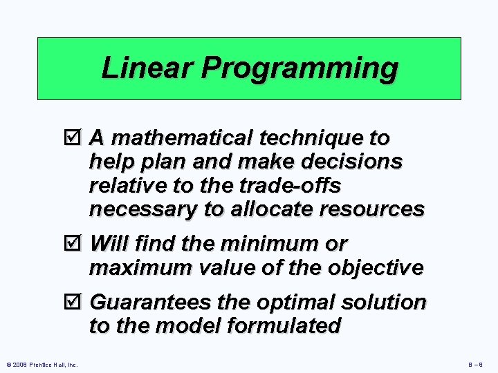 Operations Management Module B Linear Programming Power Point