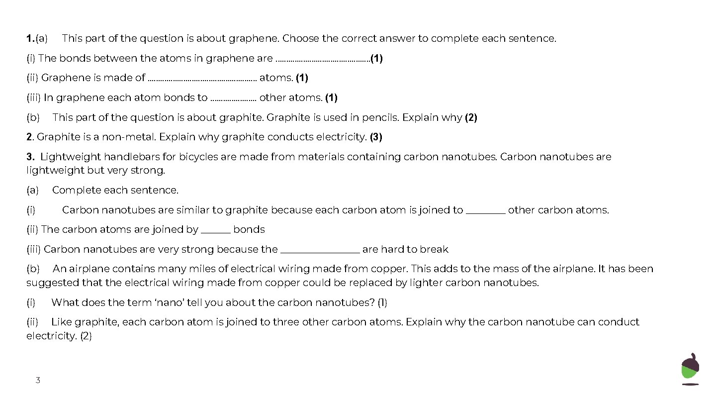 Structures and Bonding Giant covalent structures Graphene Worksheet
