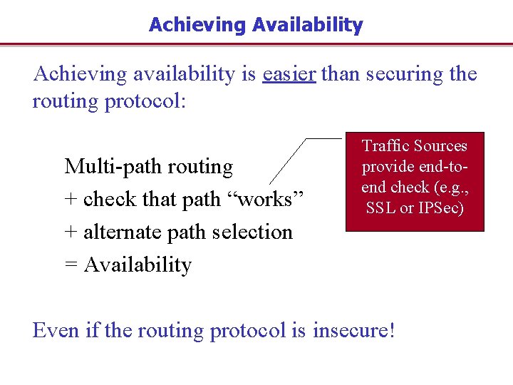 Dont Secure Routing Secure Data Delivery Availability Centric