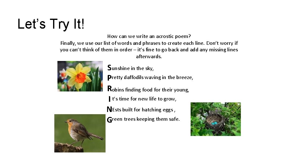 Acrostic Examples What is each poem about R